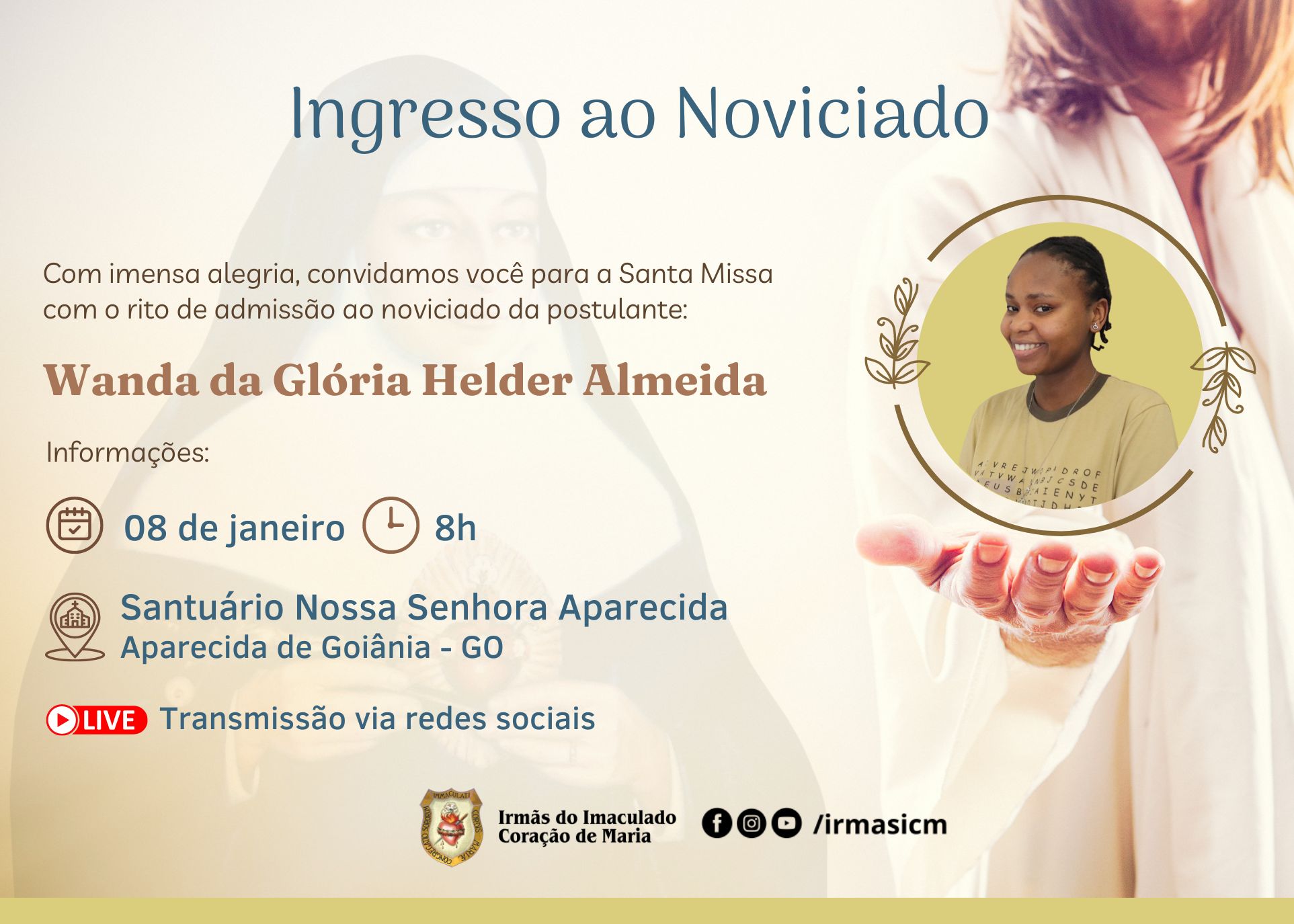 Postulante Wanda da Glória será admita ao Noviciado ICM – Congregação ...